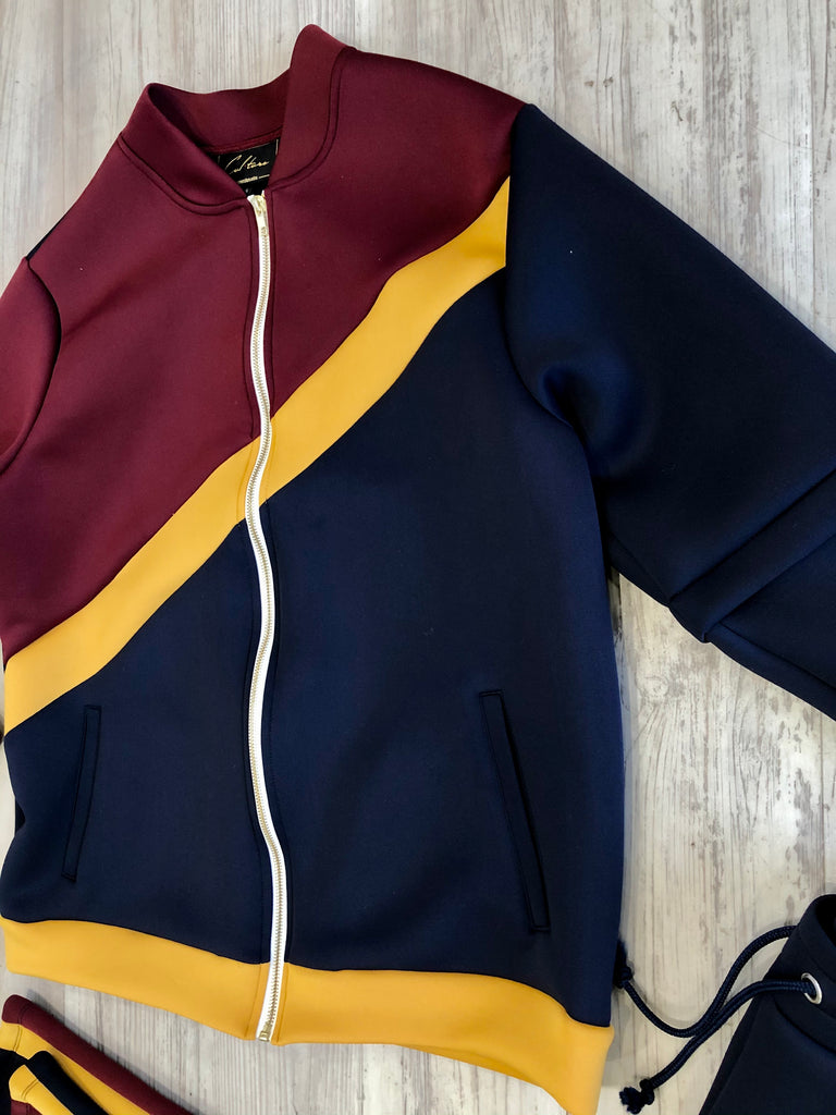 Navy & Burgundy Luxe Neoprene Tracksuit – Shop Culture